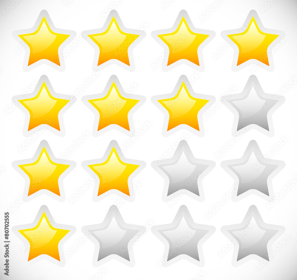 Star Rating Template Vector with rounded, Bright Stars Stock Vector ...