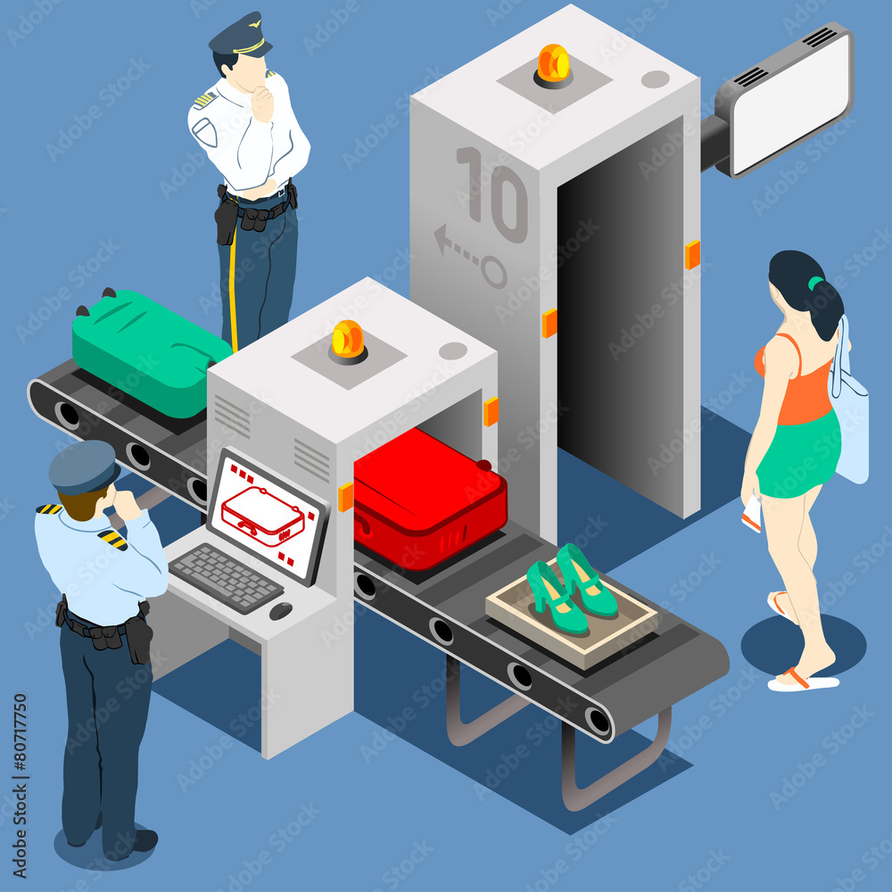 Airport Security Vector Isometric Scanner Police Luggage Stock Vector ...
