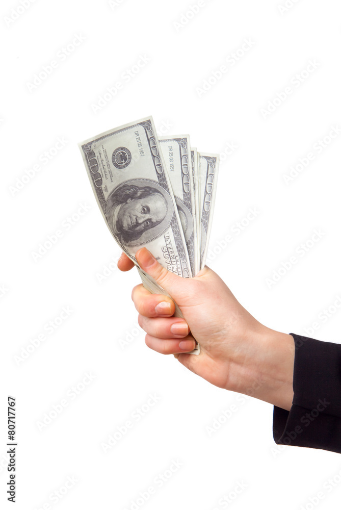 Hand with money isolated on a white background Stock Photo | Adobe Stock
