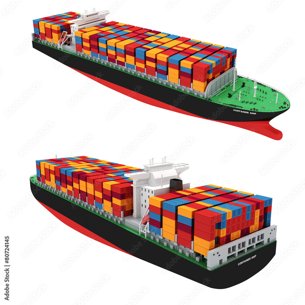 3d cargo container ship on white background Stock Illustration | Adobe ...