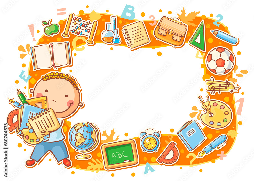 Cartoon Frame with School Objects Stock Vector | Adobe Stock