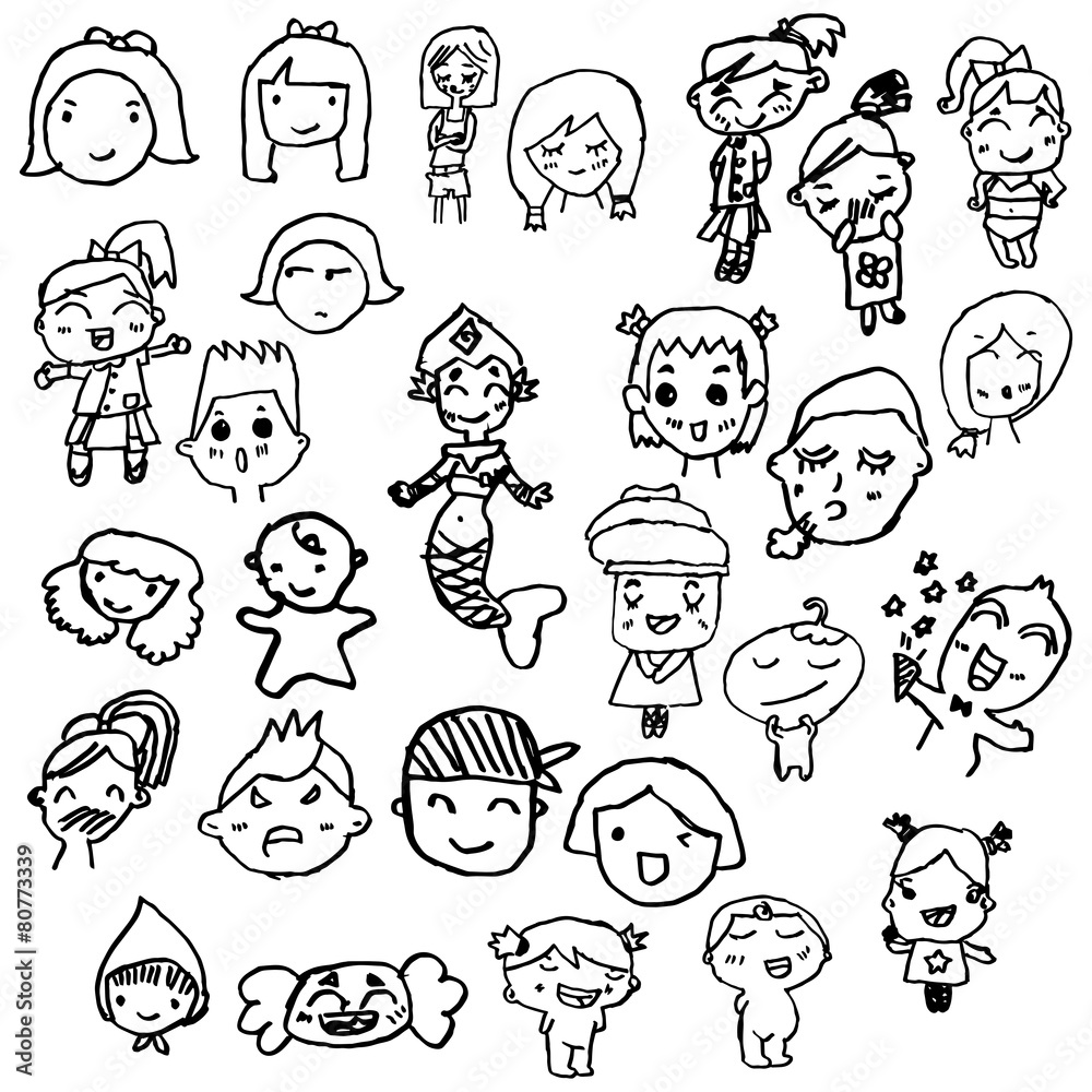 set of hand drawn characters written by kids Stock Vector | Adobe Stock