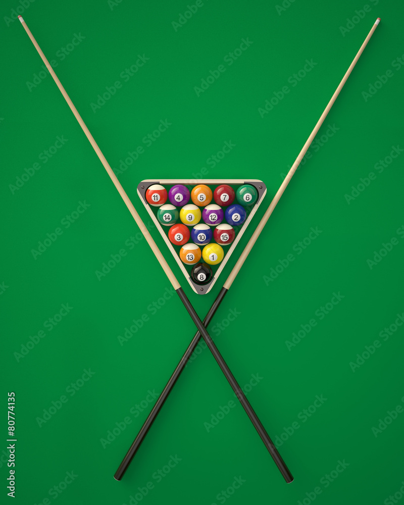 Billiard balls in a triangle with cues Stock Illustration | Adobe Stock