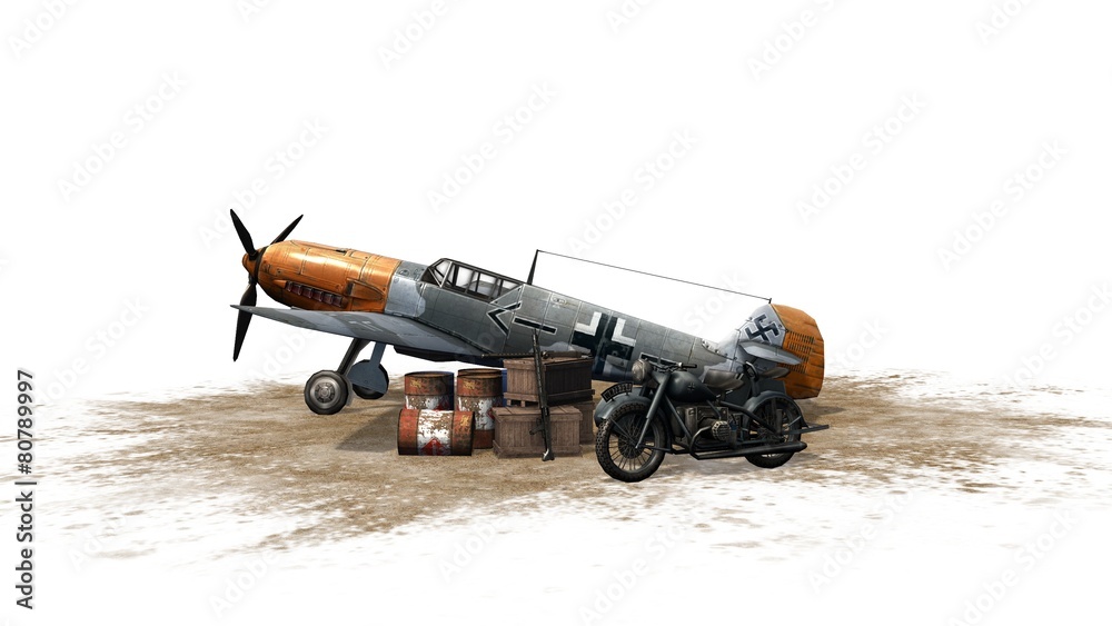 Messerschmitt Bf 109 Airplane - isolated on white background Stock ...