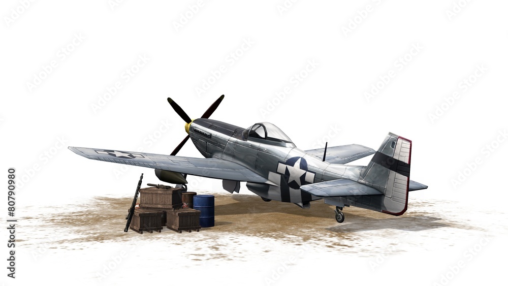 Fighter Airplane P-51 - isolated on white background Stock Illustration ...