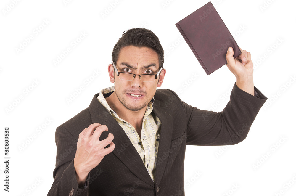 angry school teacher throwing book Stock-Foto | Adobe Stock
