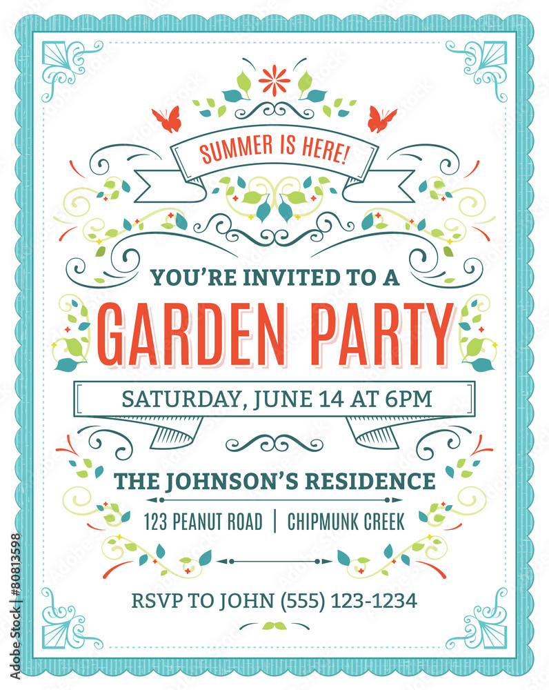 Garden Party Invitation Stock Vector | Adobe Stock