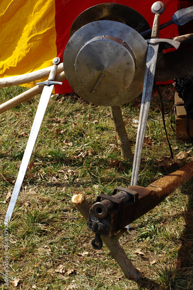 medieval weapons hand cannon and swords Stock Photo | Adobe Stock