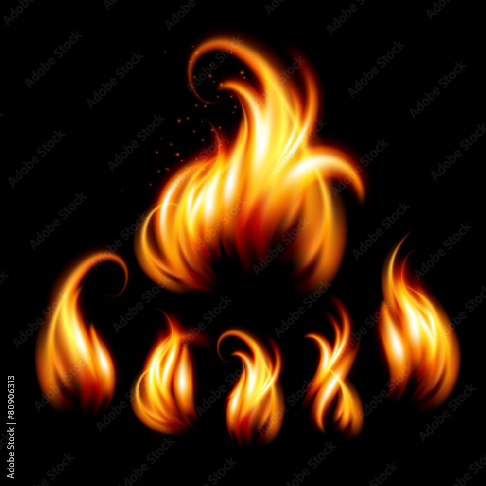 Set of realistic fire. Vector illustration Stock Vector | Adobe Stock