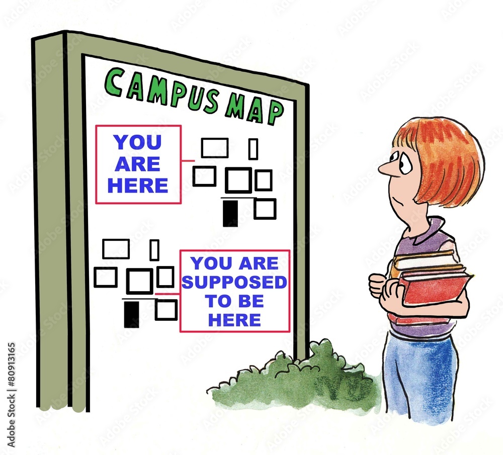 Cartoon of college student looking at campus map. Stock Illustration ...