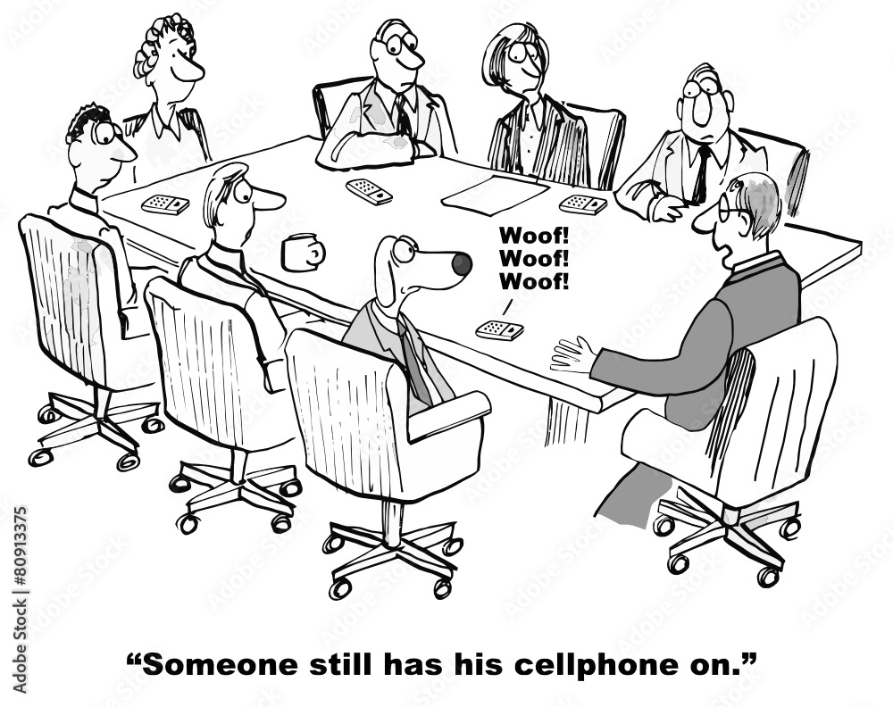 Cartoon of business meeting interrupted by cell phone ringer Stock ...