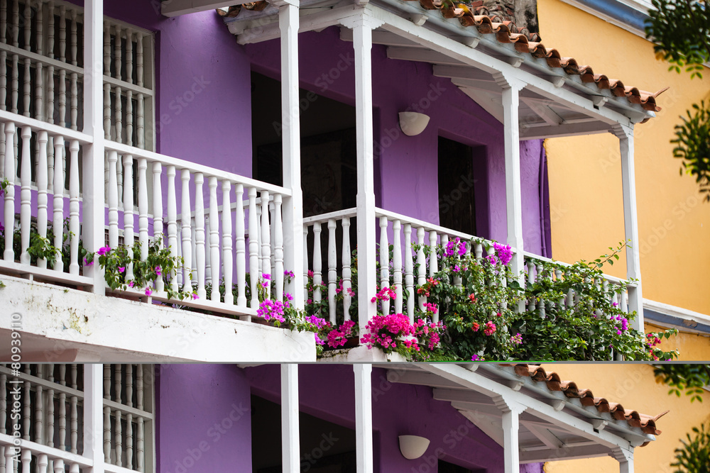 Detalle en las hermosas fachadas de las casas coloniales de la ciudad ...