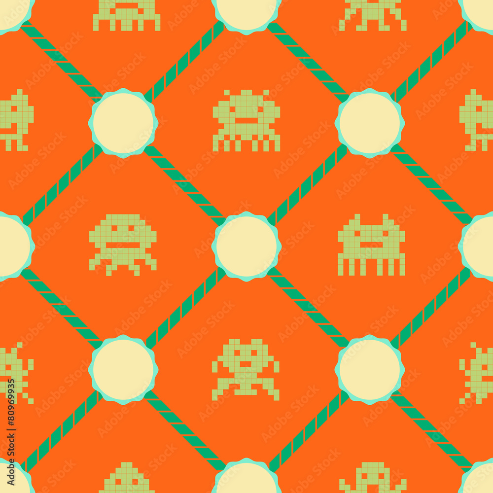 Seamless background with pixel alien monsters Stock Vector | Adobe Stock