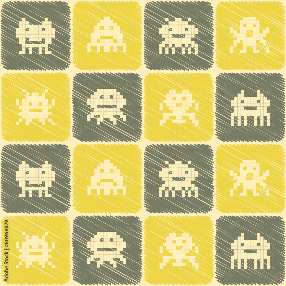 Seamless background with pixel alien monsters Stock Vector | Adobe Stock