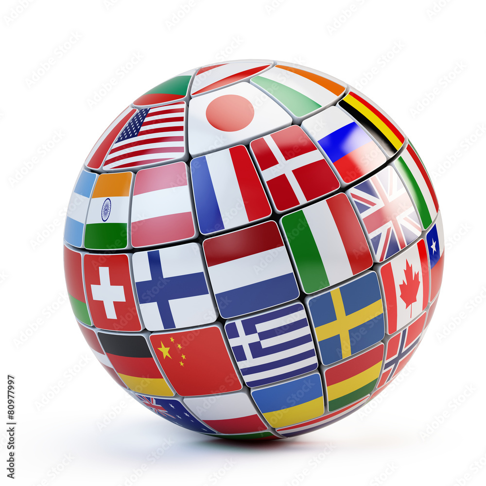Flags of the world in globe isolated on white Stock Illustration ...