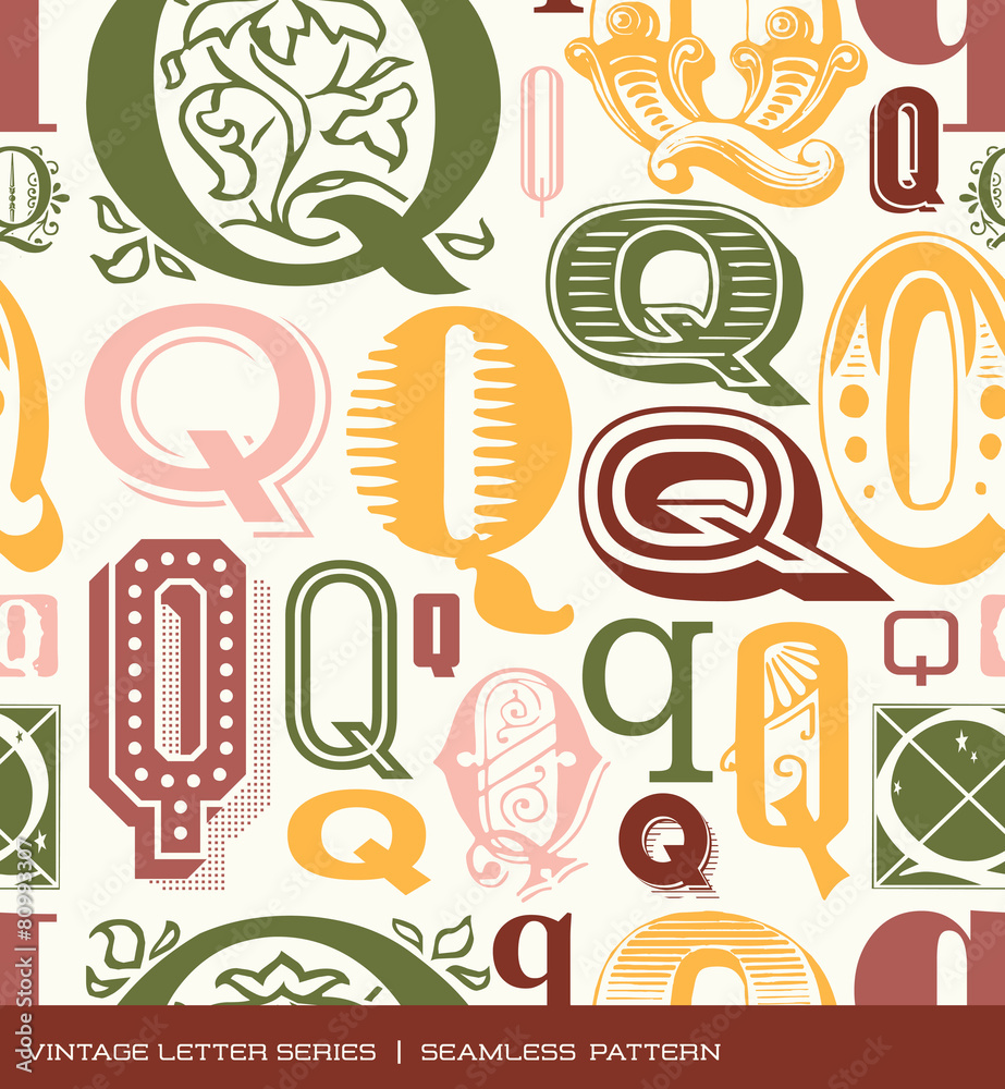 Seamless vintage pattern letter Q in retro colors Stock-Vektorgrafik ...