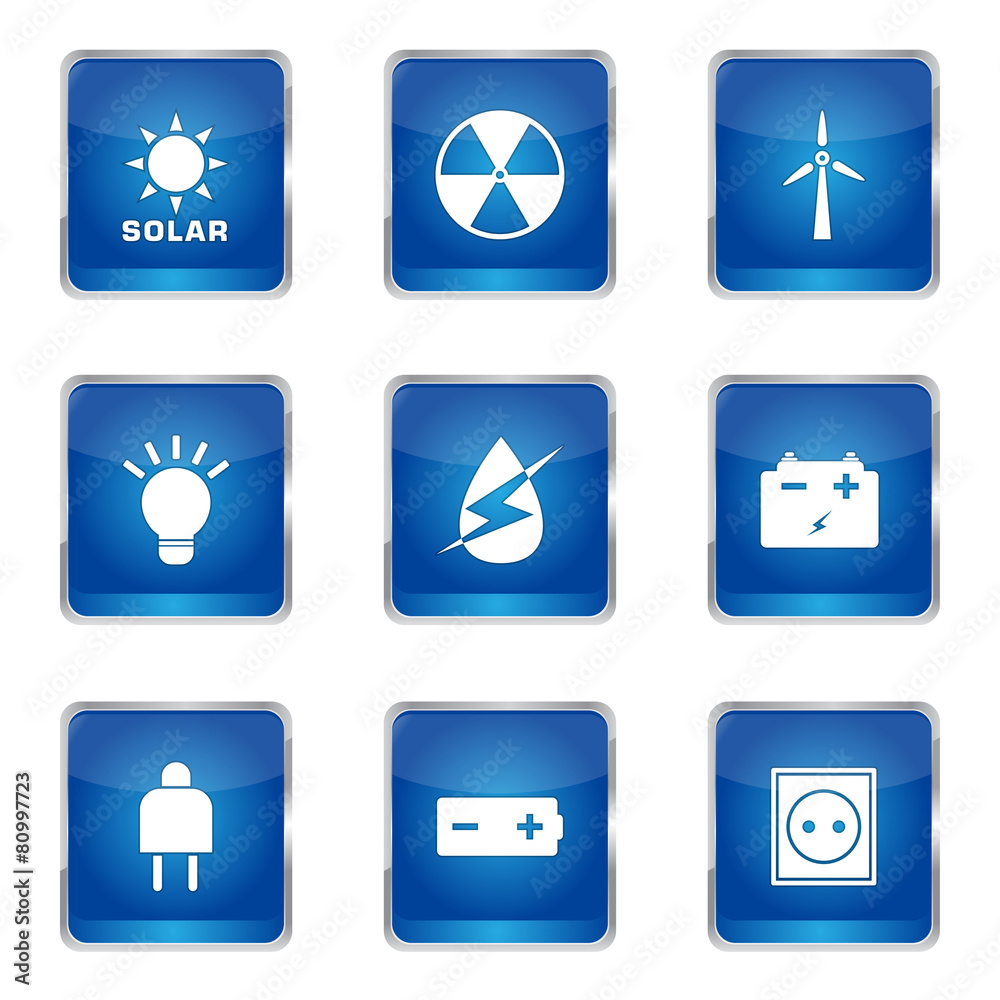 Energy Sign And Symbol Square Vector Blue Icon Stock Vector | Adobe Stock