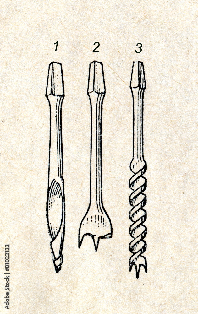 Gimlet bit (1), center bit (2), twist bit (3) Stock Illustration ...