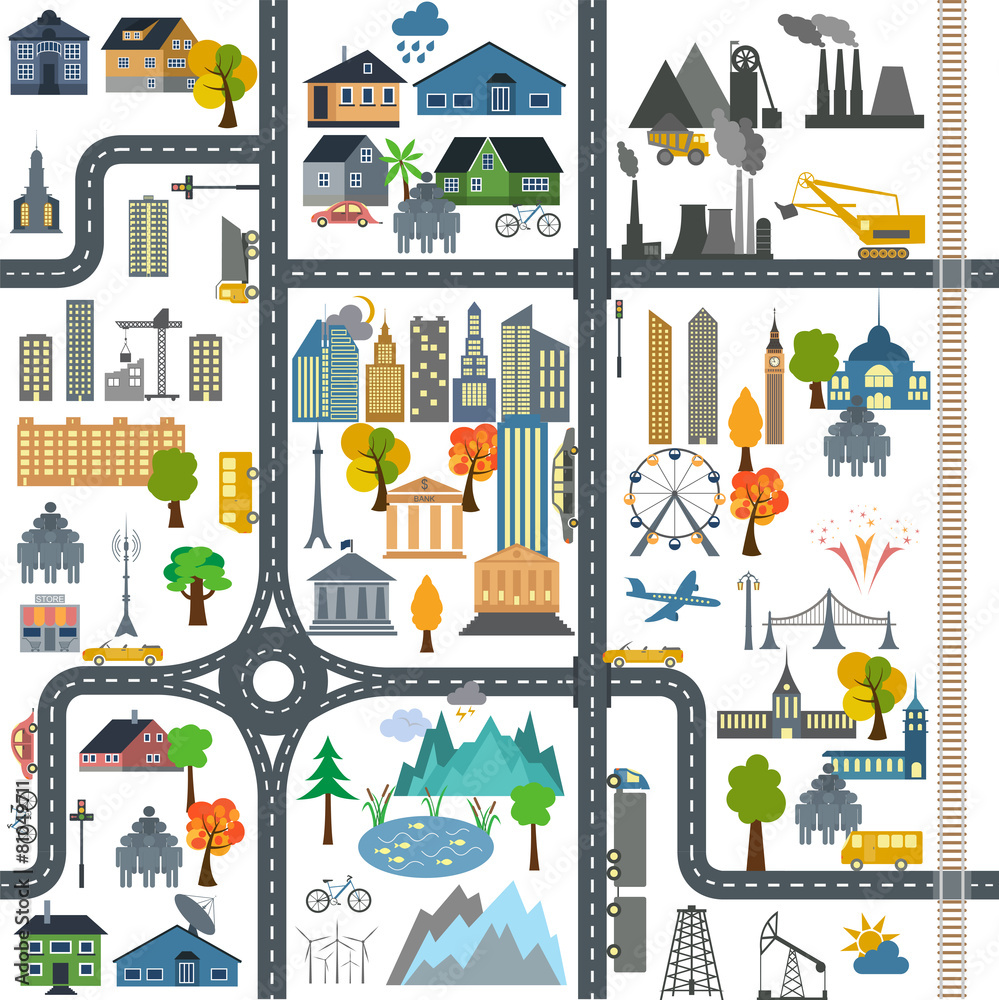 City map generator. City map example. Elements for creating your Stock ...