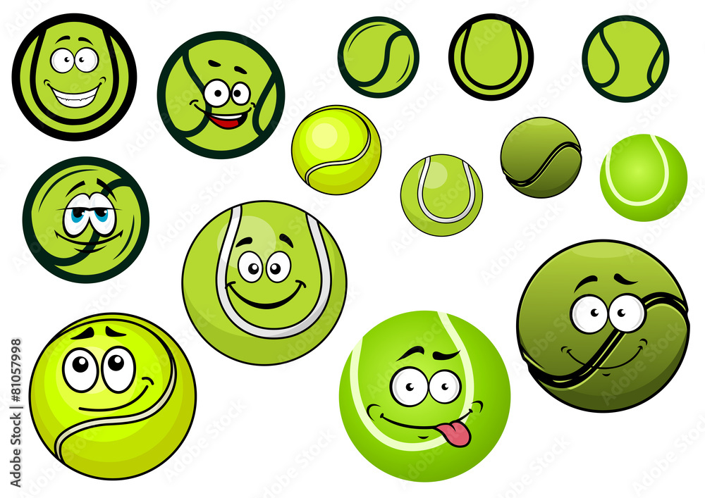 Green tennis balls and cartoon characters Stock Vector | Adobe Stock