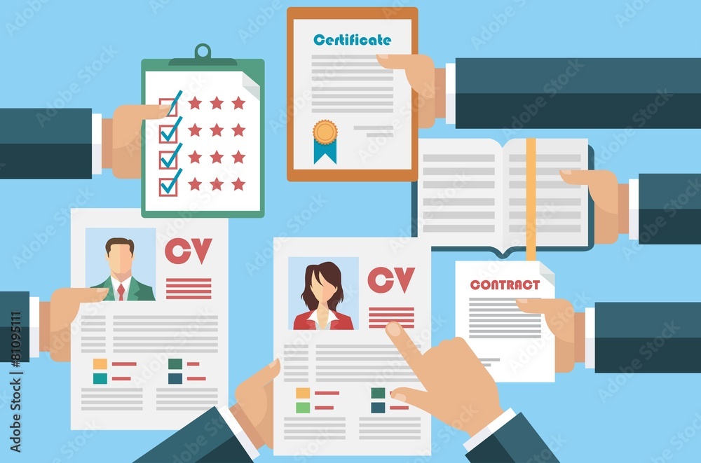 Job interview concept with business cv resume Stock Vector | Adobe Stock
