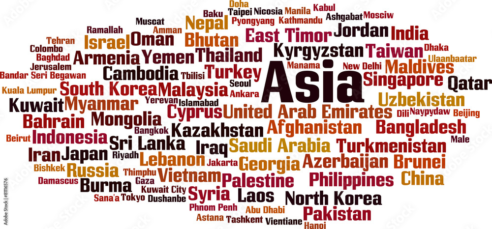 Countries in Asia word cloud concept. Vector illustration Stock Vector ...
