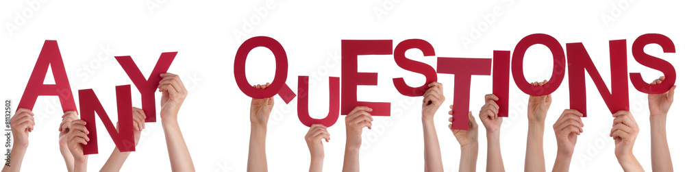 Many People Hands Holding Red Word Any Questions Stock Photo | Adobe Stock