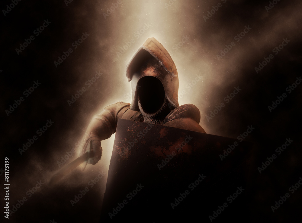 Knight in Suit of Armor with Shield and Sword Stock Photo | Adobe Stock