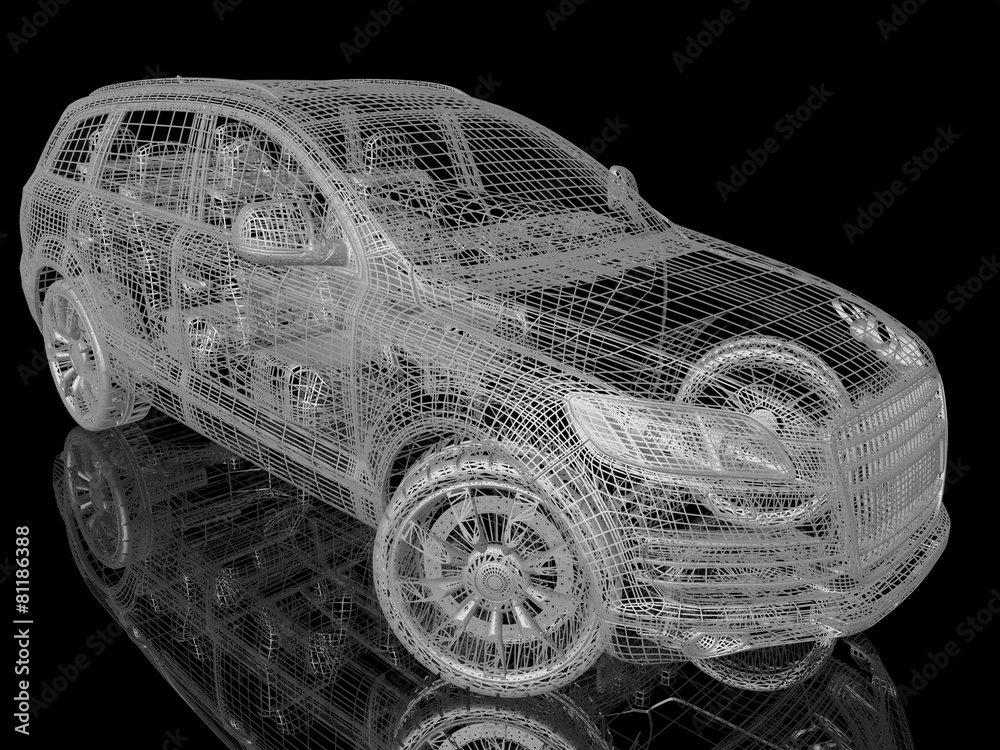 Car model on black background with reflection Stock Illustration ...