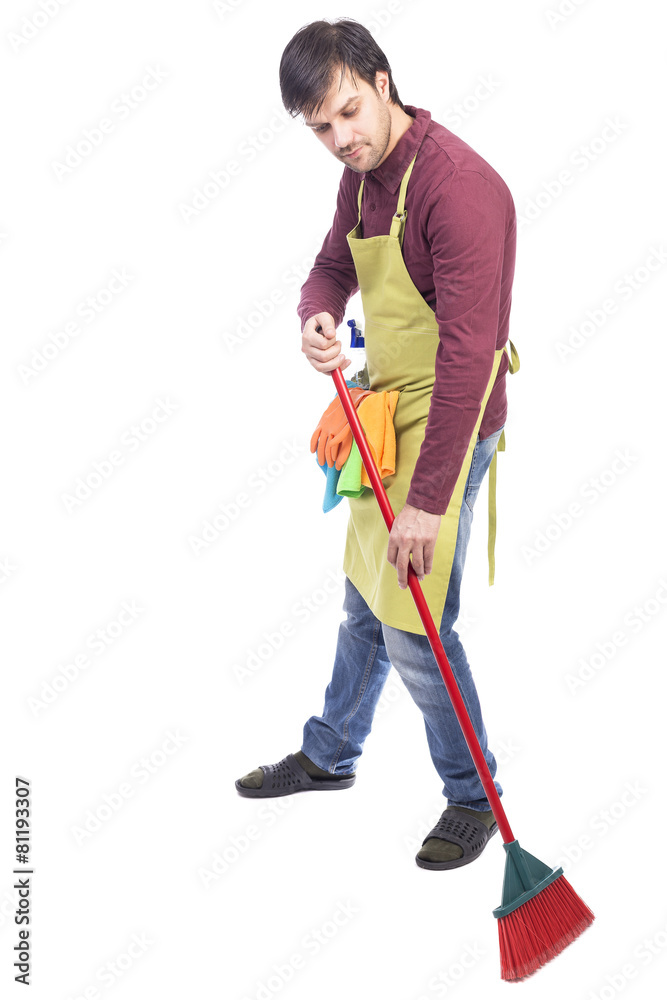 Man Sweeping The Floor