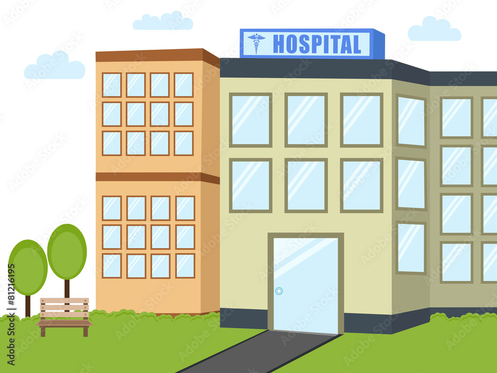 Front side view of a city hospital building. Stock Vector | Adobe Stock