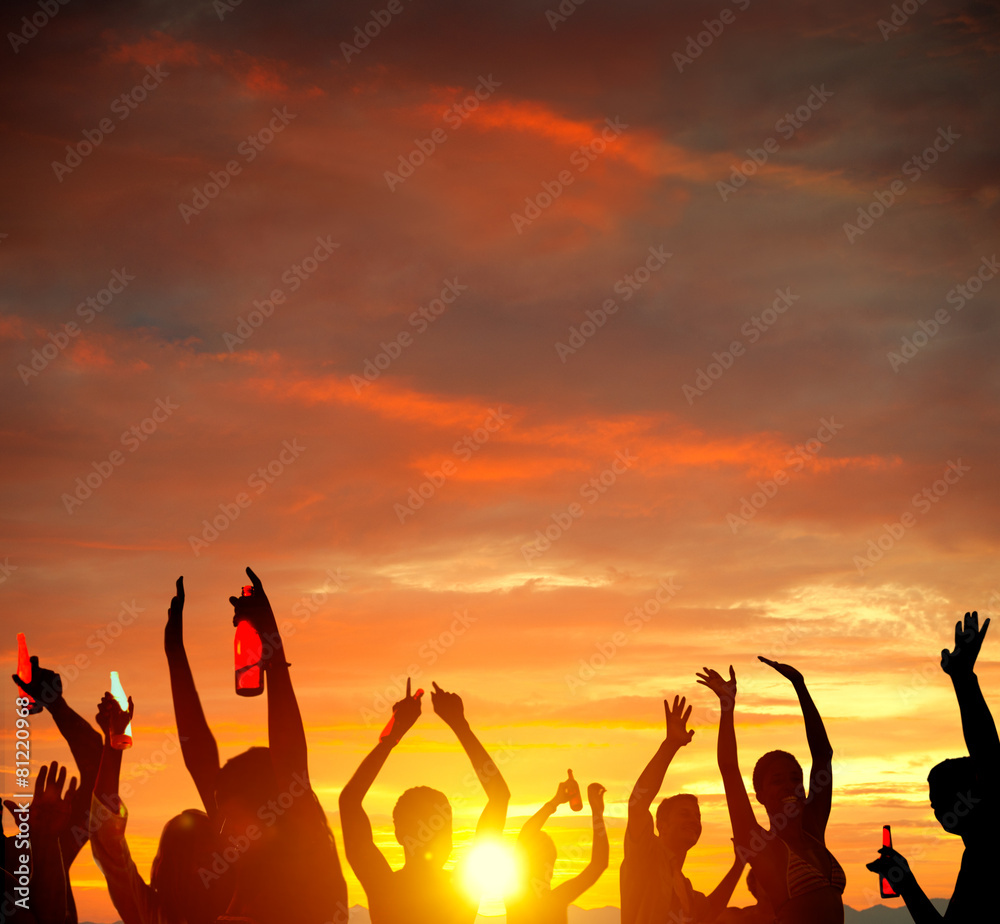 Silhouette People Party Sunset Celebrate Dancing Concept Stock Photo ...
