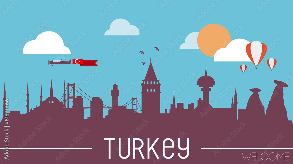 Turkey skyline silhouette flat design vector illustration Stock Vector ...
