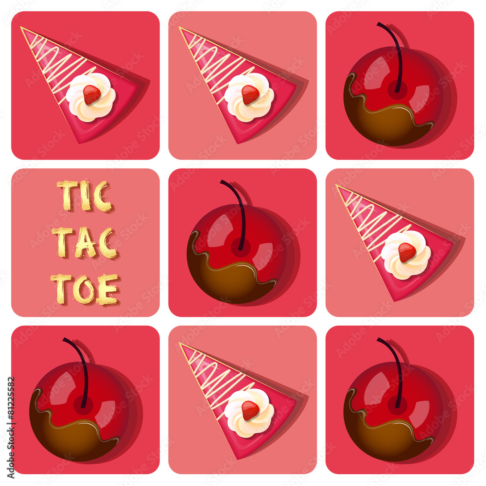 Tic-Tac-Toe of chocolate covered cherry and strawberry cake Stock ...