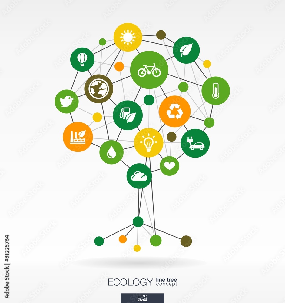 Growth tree abstract ecology vector background with flat icons Stock ...