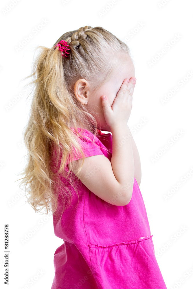 kid girl cover her face with her hand isolated Stock Photo | Adobe Stock