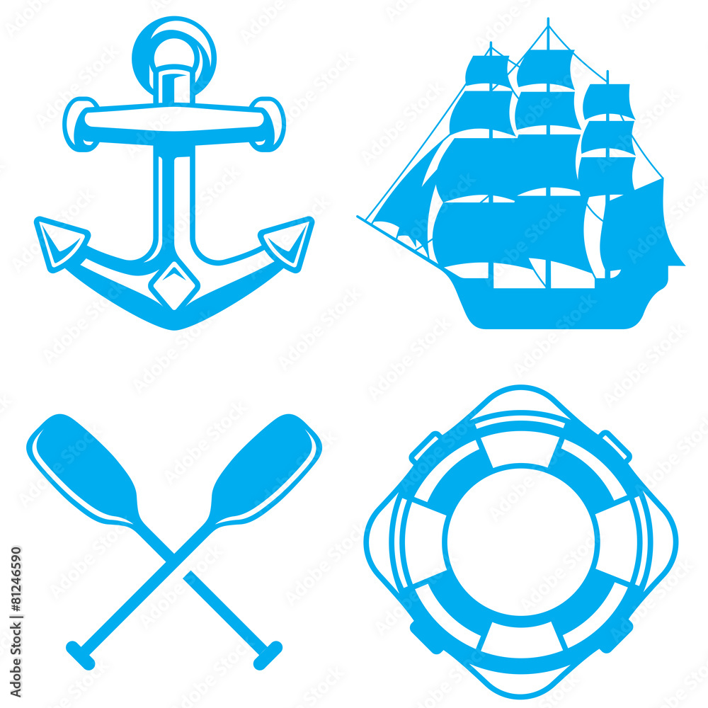 Nautical and Ocean Symbols Stock Vector | Adobe Stock