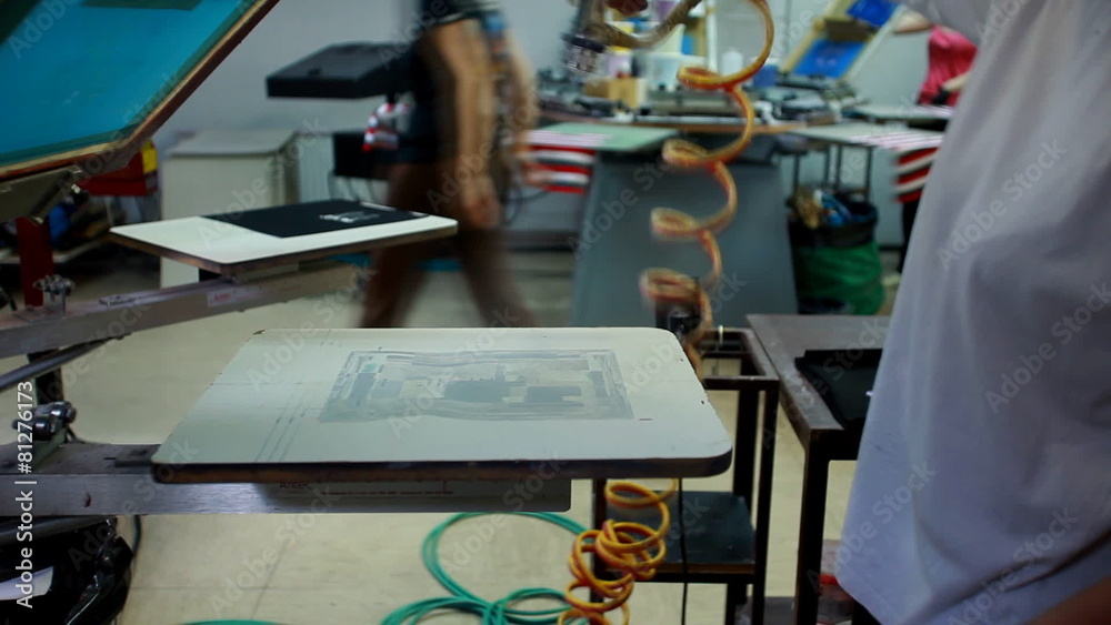 Screen printing manufacturing on t-shirts Stock Video | Adobe Stock
