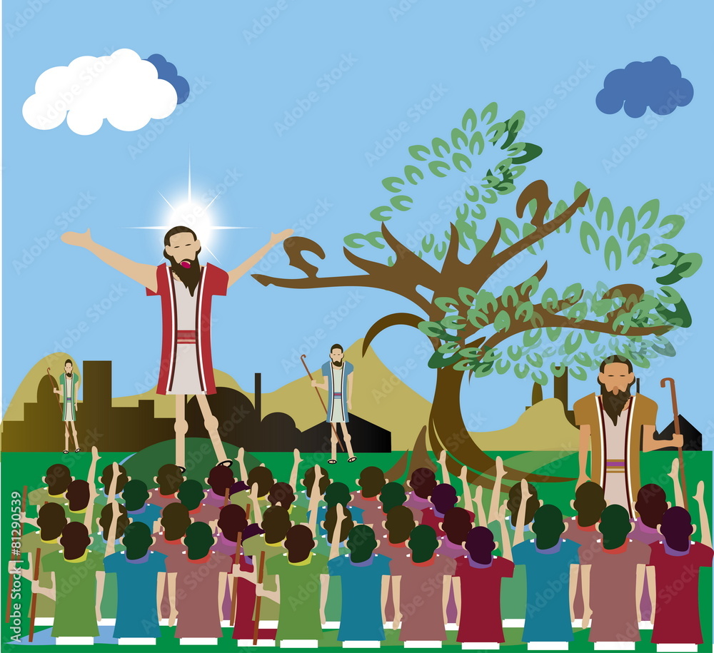 Jesus Christ preaching to his multitudes of followers. Stock ...