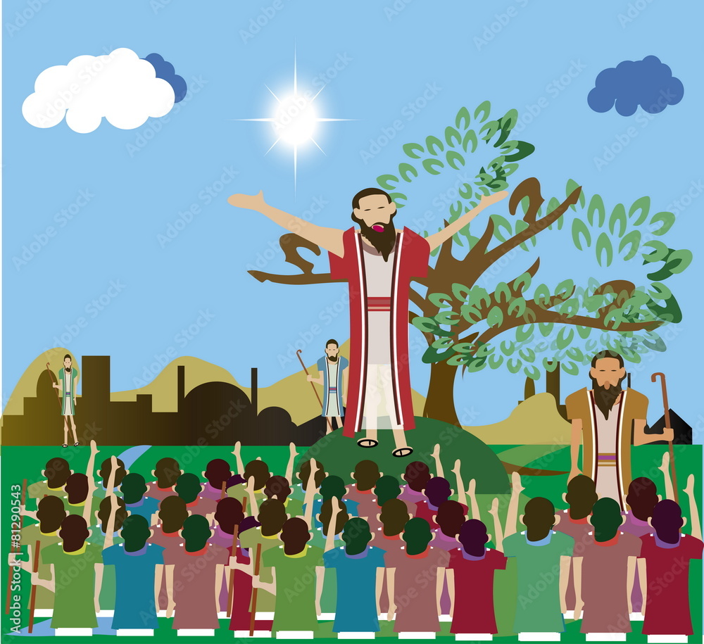 Jesus Christ preaching to his multitudes of followers. Stock-Foto ...