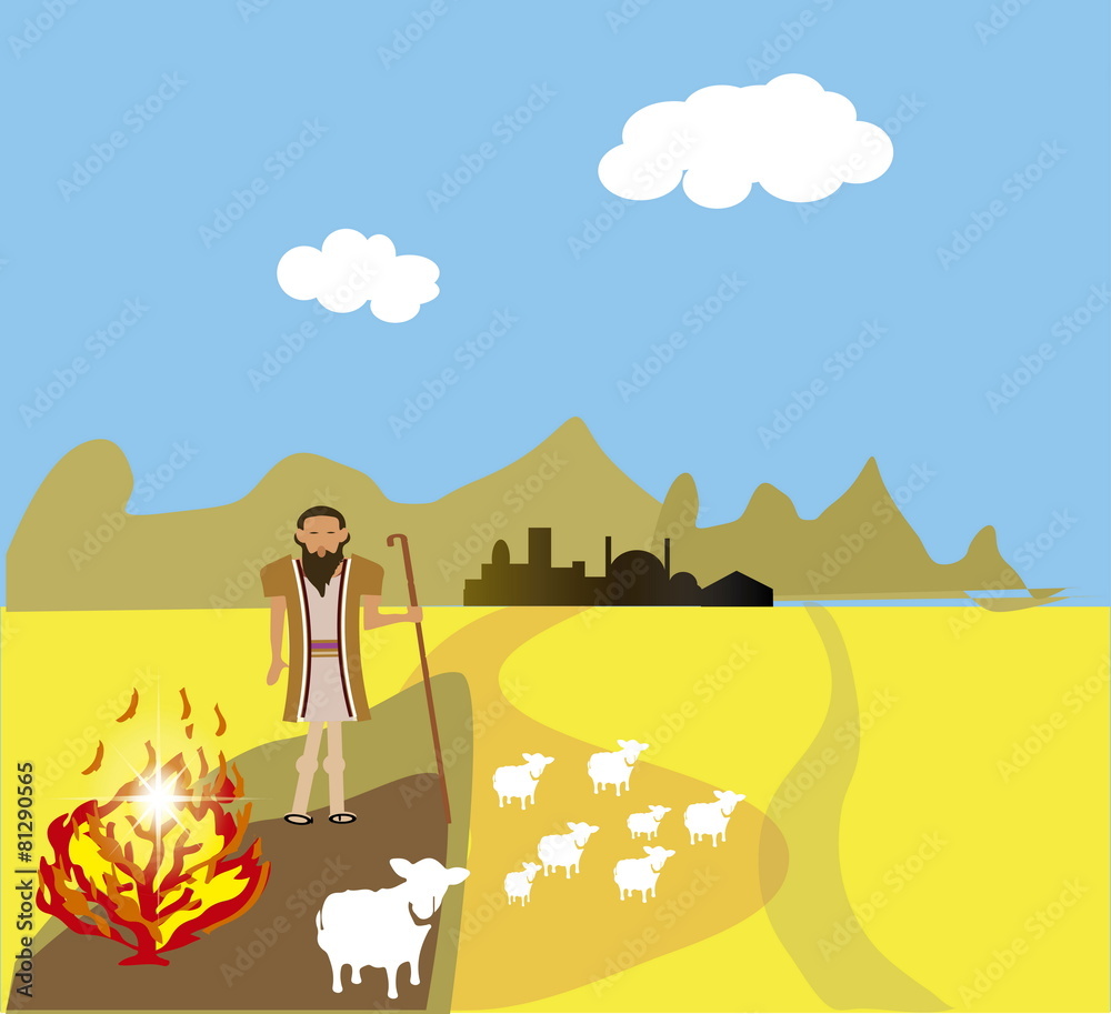 Moses and the Burning Bush ,Exodus 3:2-4 Stock Illustration | Adobe Stock