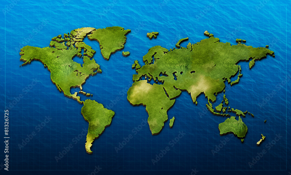 Realistic 3D World Map Stock Illustration | Adobe Stock