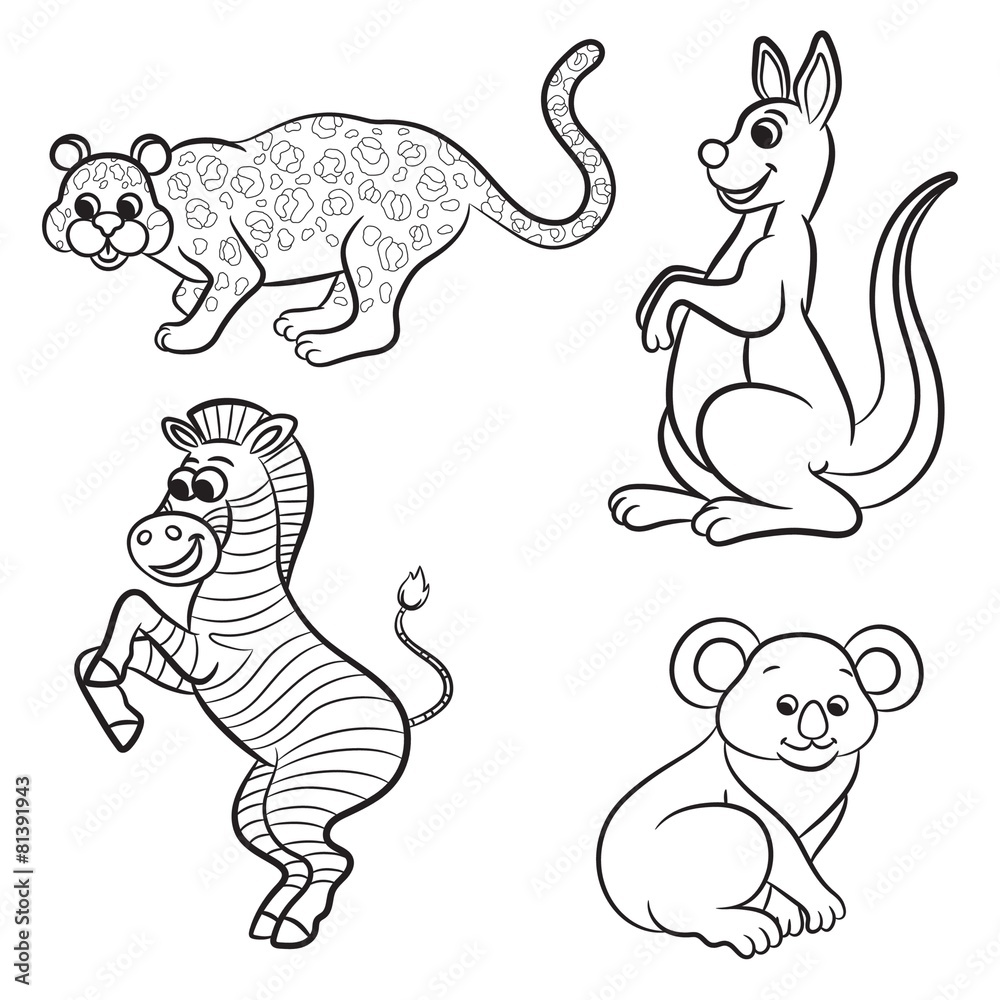 Cute outlined zoo animals collection. Vector illustration. Stock Vector ...
