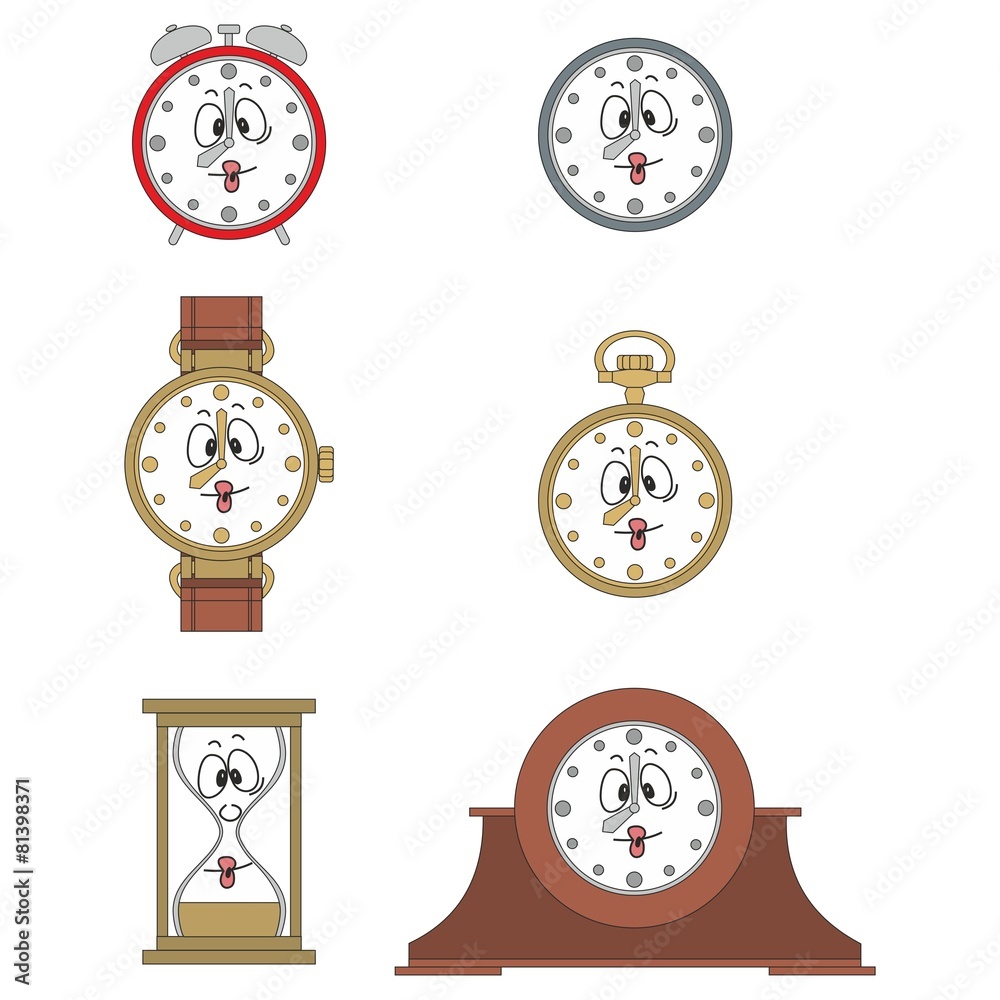 Cartoon funny clock face smiles 03 Stock Vector | Adobe Stock