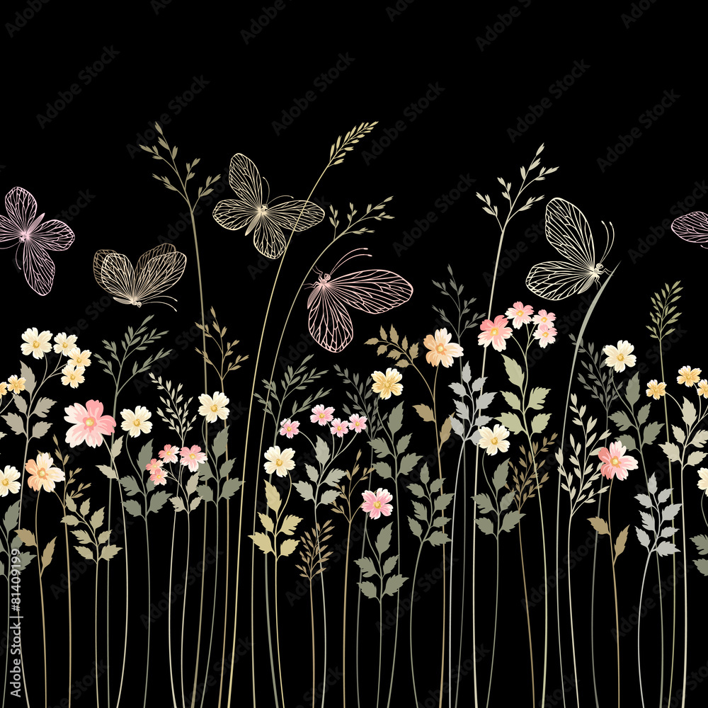 seamless border with butterflies Stock Vector | Adobe Stock