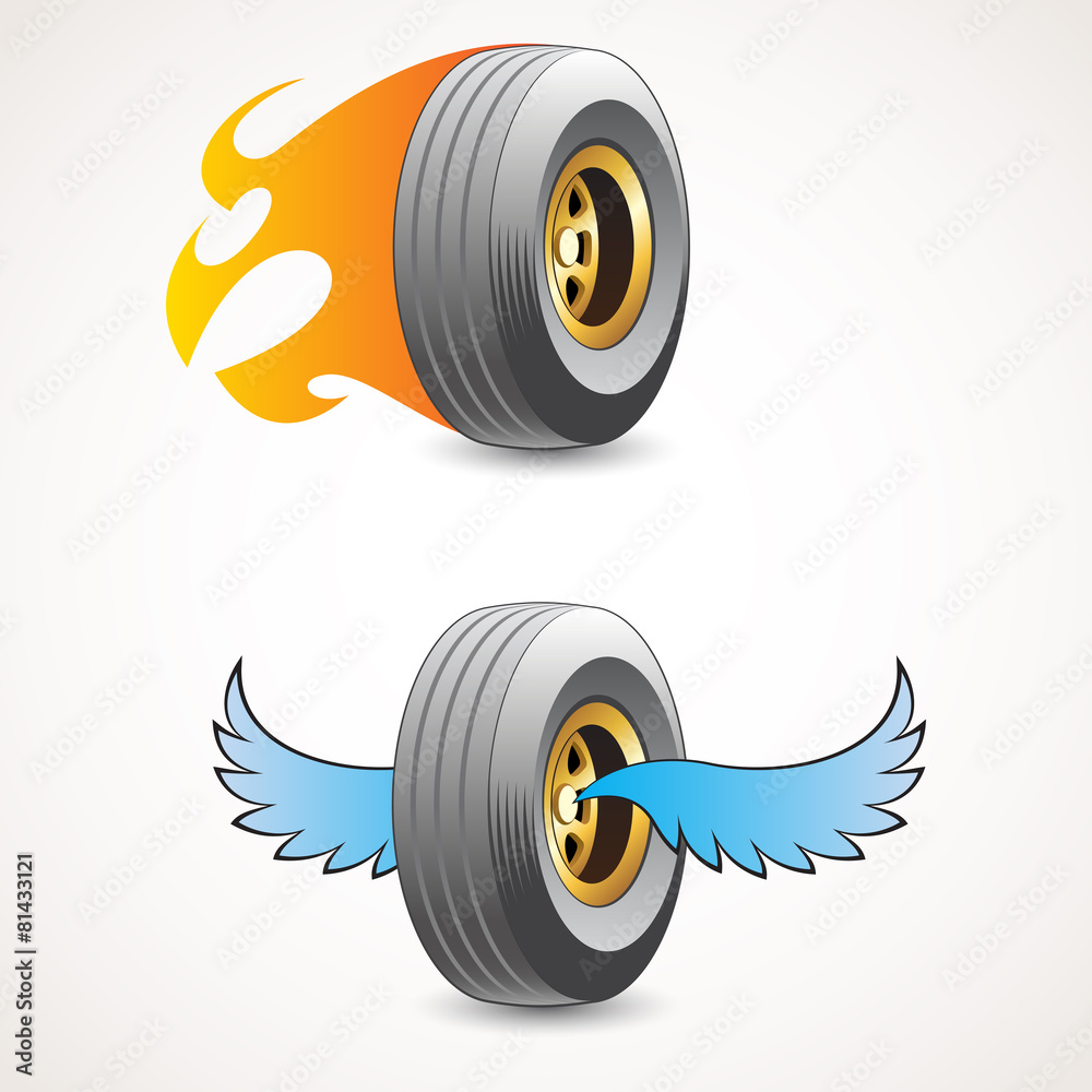 Wheel with flames and wheel with wings Stock Vector | Adobe Stock