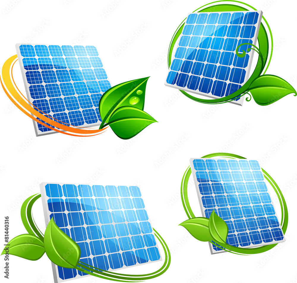 Cartoon solar panel with leafy frames Stock Vector | Adobe Stock