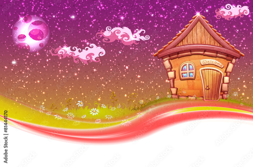 Vector banner illustration of cartoon home on meadow Stock Vector ...