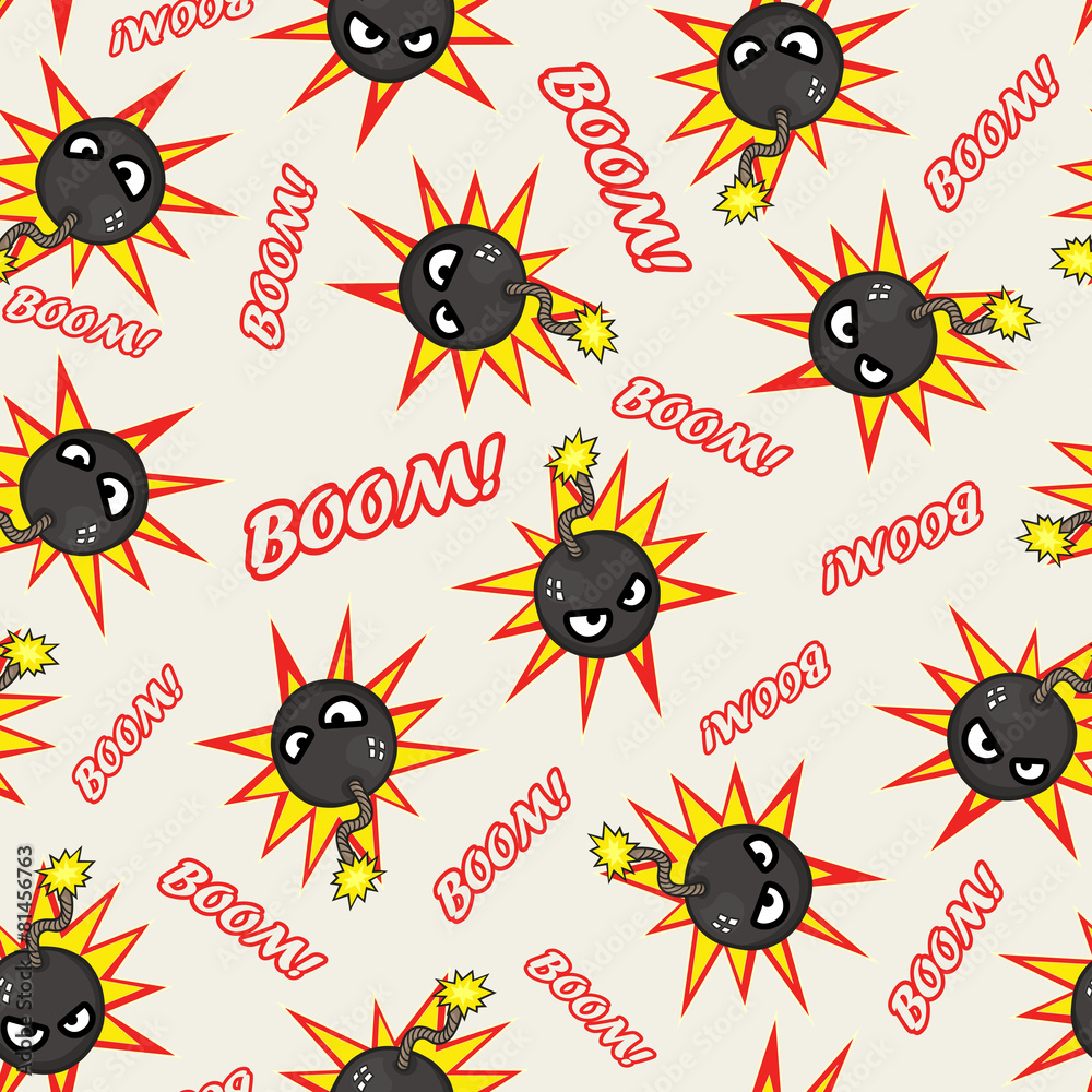 Seamless texture with stylized cartoon bombs. Stock Vector | Adobe Stock
