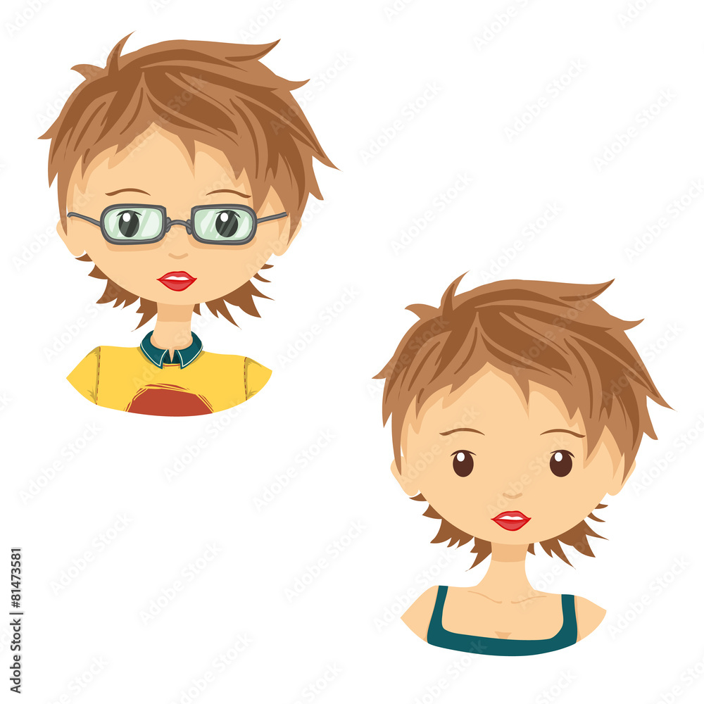 Avatar cute cartoon girl in glasses. Stock Vector | Adobe Stock